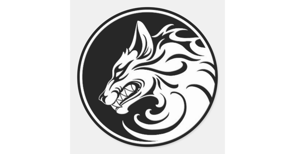 Growling White and Black Wolf Circle Classic Round Sticker | Zazzle.com
