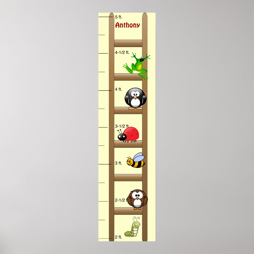 Growth Chart Animals on a Ladder Poster | Zazzle