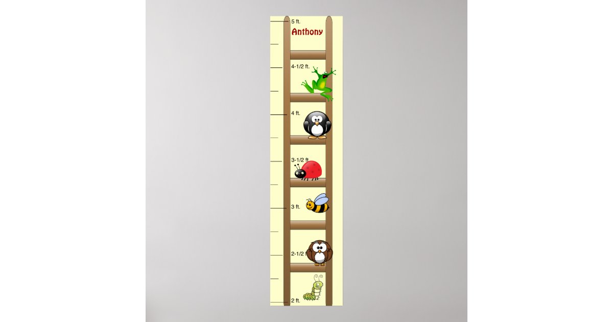 Growth Chart Animals on a Ladder Poster | Zazzle