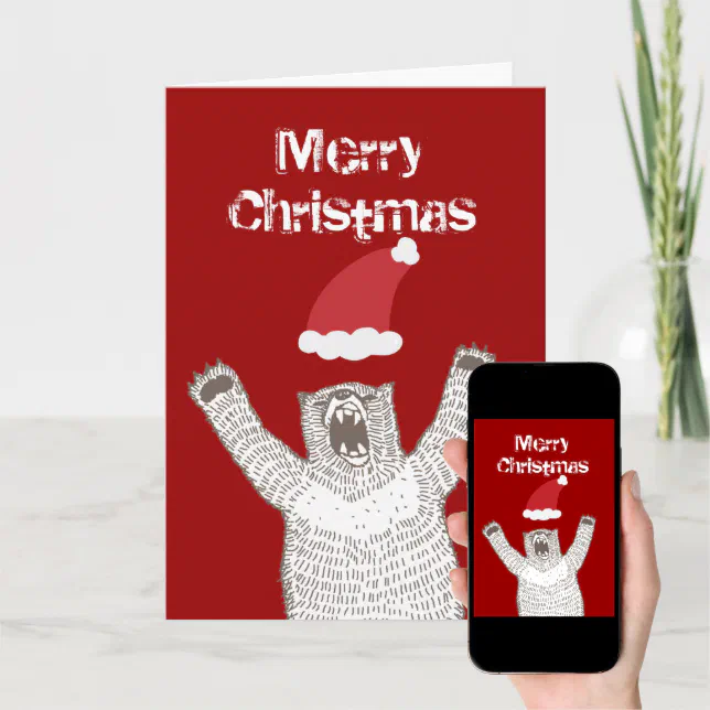 Grrr! Roaring Bear Christmas Greeting Card | Zazzle