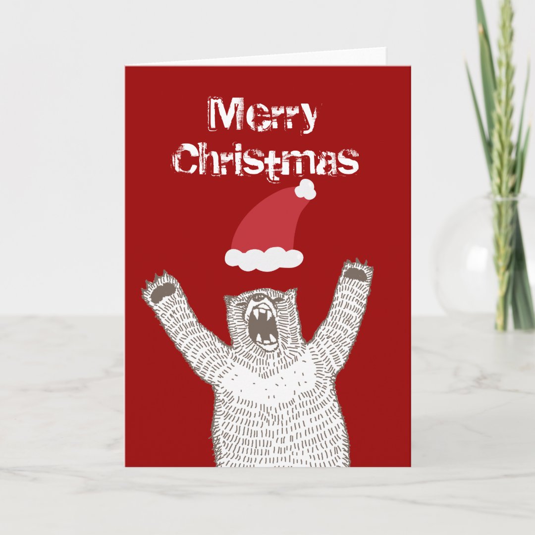 Grrr! Roaring Bear Christmas Greeting Card | Zazzle