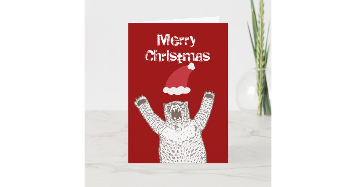 Grrr! Roaring Bear Christmas Greeting Card | Zazzle