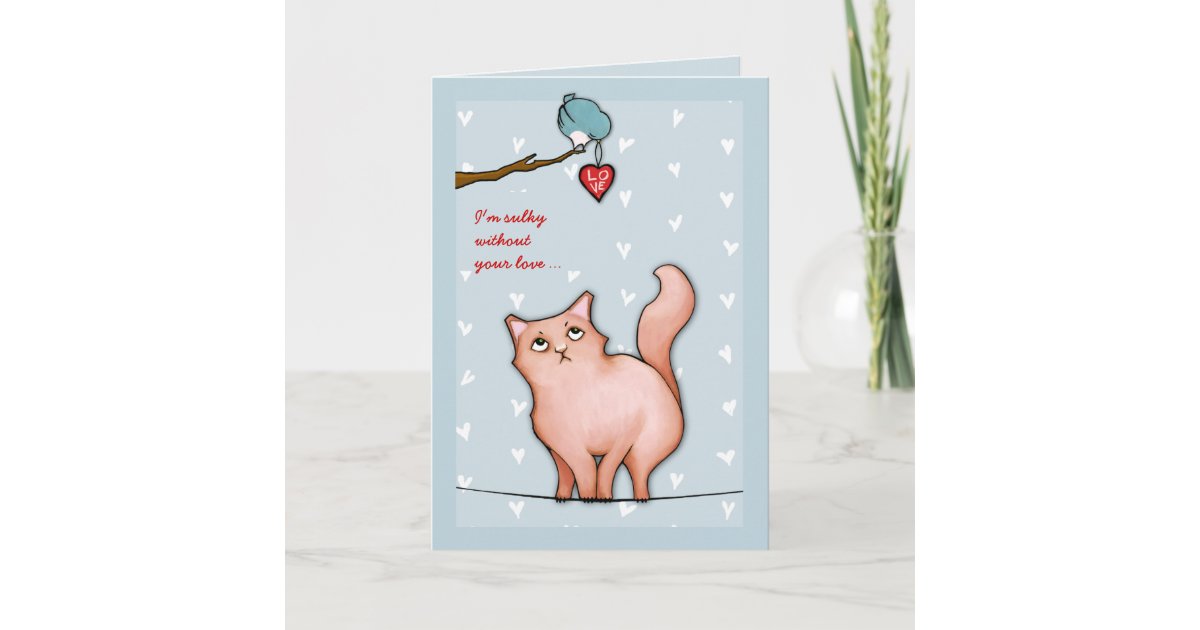Grumpy Cat Sue blue Sulky Valentine's Card | Zazzle