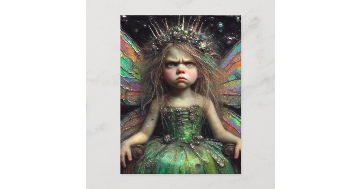 Grumpy Fairy in Green Dress Postcard | Zazzle