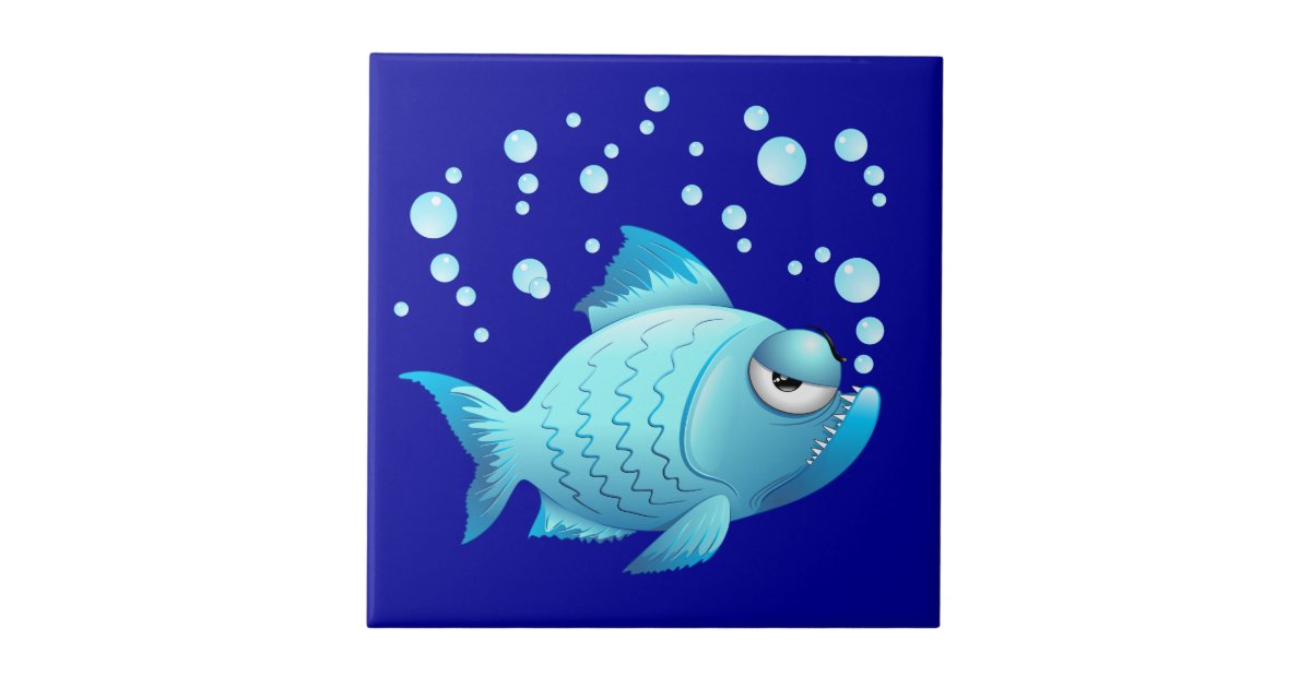 Grumpy Fish Cartoon Ceramic Tile | Zazzle