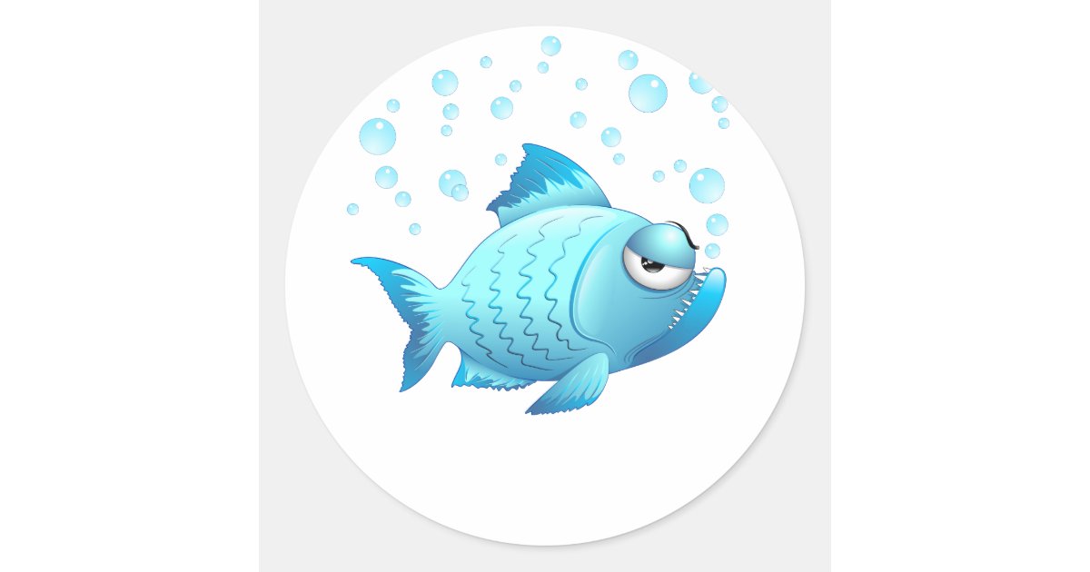 Grumpy Fish Cartoon Classic Round Sticker | Zazzle