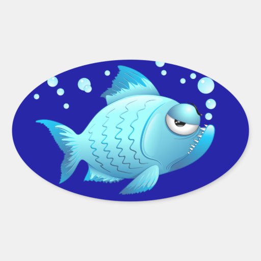 Grumpy Fish Cartoon Oval Sticker | Zazzle