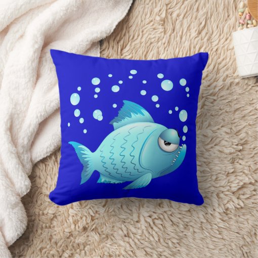 Grumpy Fish Cartoon pillow | Zazzle