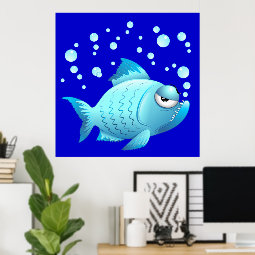 Grumpy Fish Cartoon Poster | Zazzle