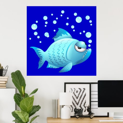 Grumpy Fish Cartoon Poster | Zazzle