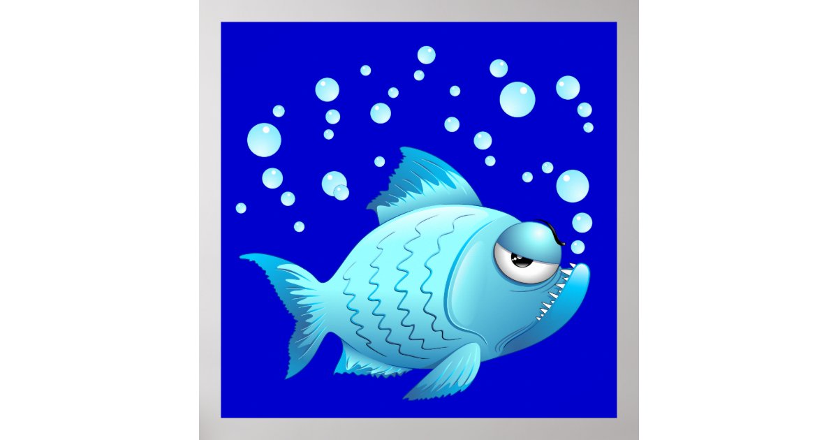 Grumpy Fish Cartoon Poster | Zazzle
