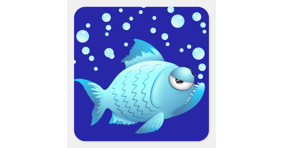 Grumpy Fish Cartoon Square Sticker | Zazzle
