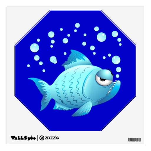 Grumpy Fish Cartoon wall decal | Zazzle