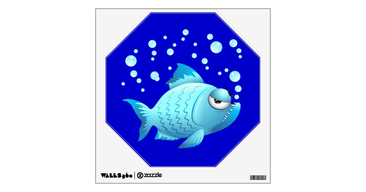 Grumpy Fish Cartoon wall decal | Zazzle