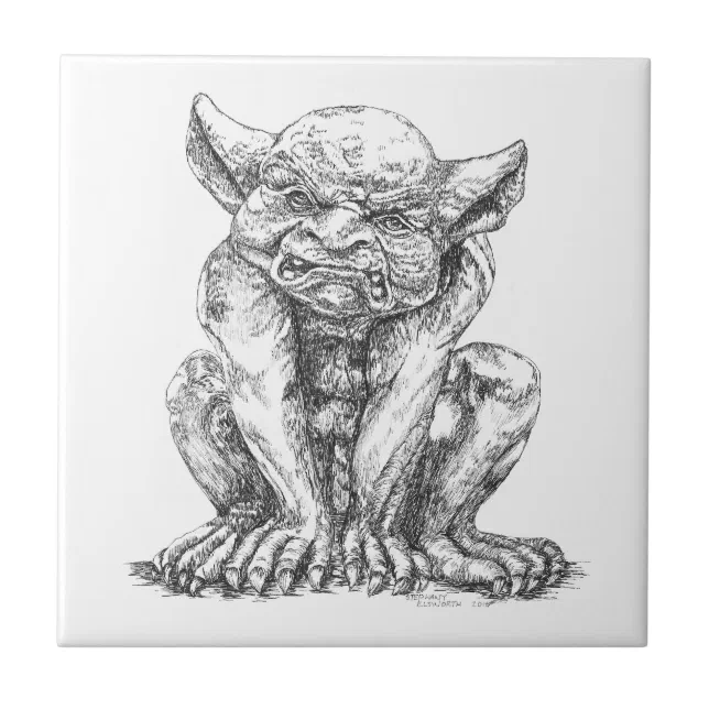 Grumpy Gargoyle Ceramic Photo Tile | Zazzle