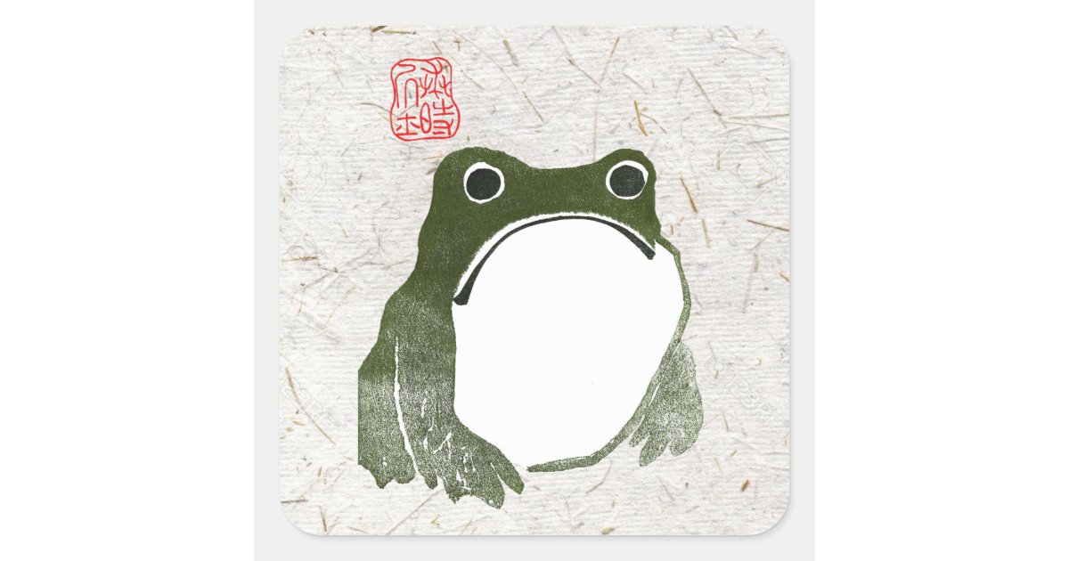 Grumpy Japanese Frog Toad 19th Century Square Sticker | Zazzle