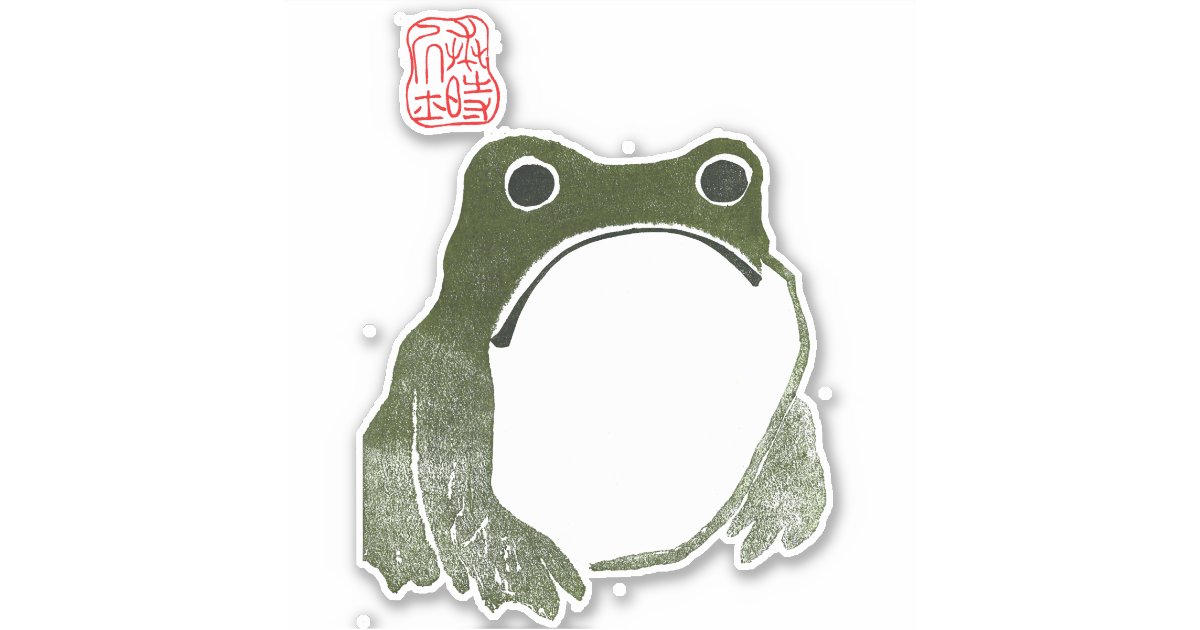 Grumpy Japanese Frog Toad 19th Century Sticker | Zazzle