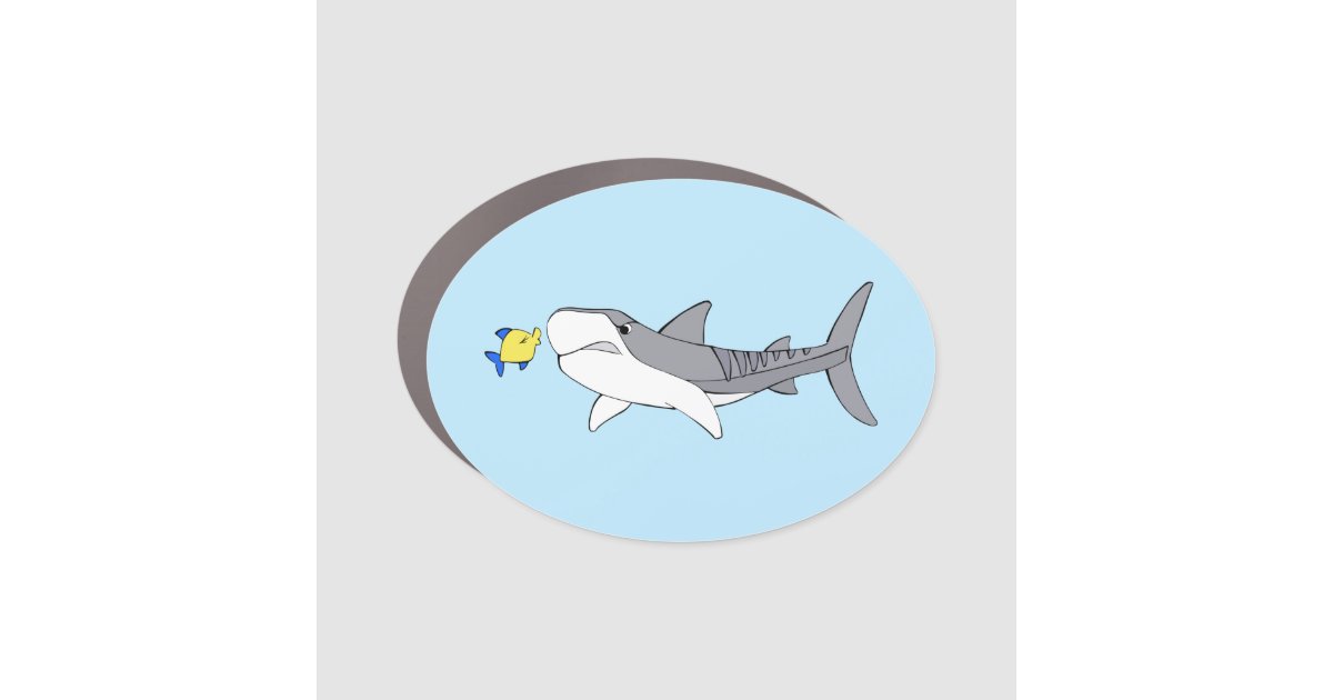 Grumpy tiger shark and cute yellow fish car magnet | Zazzle