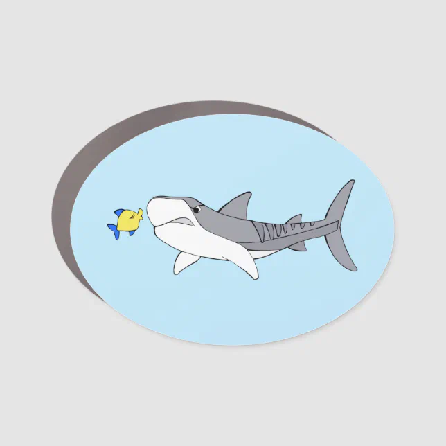 Grumpy tiger shark and cute yellow fish car magnet | Zazzle
