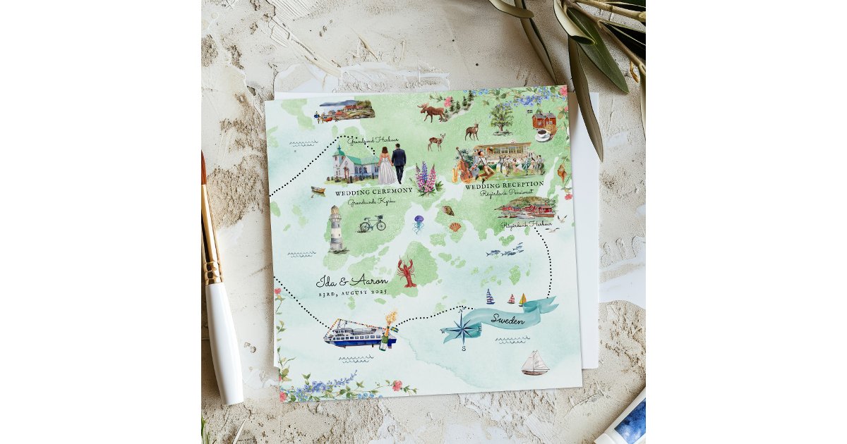 Grundsunds Sweden Wedding Map Poster | Zazzle
