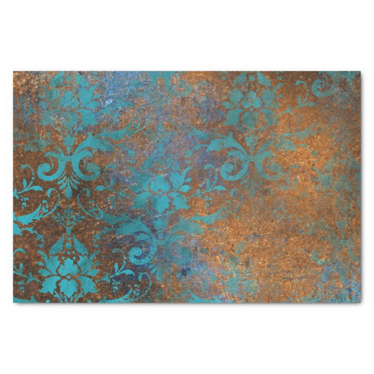Grunge Brown Blue Floral Decorative Pattern Tissue Paper | Zazzle