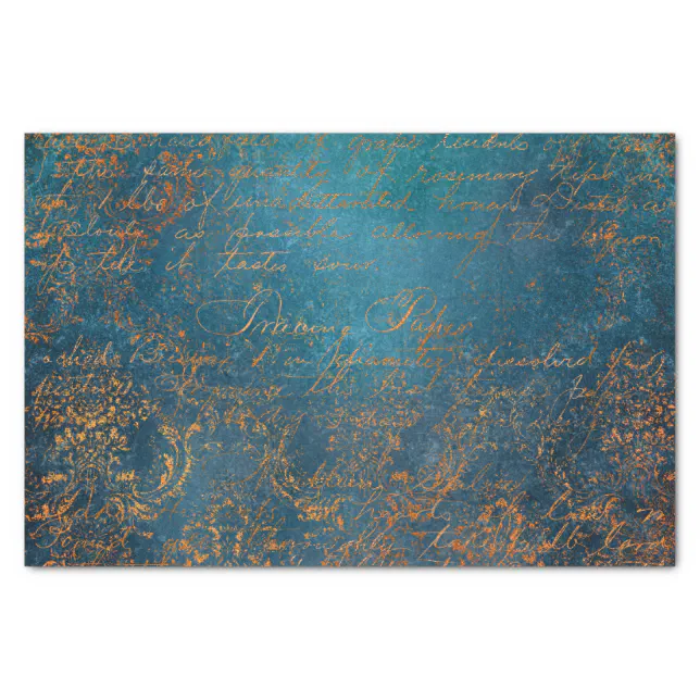 Grunge Copper Patina and Turquoise Calligraphy Tissue Paper | Zazzle
