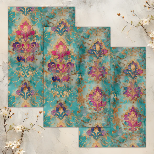 GRUNGE DISTRESSED DAMASK DECOUPAGE TISSUE PAPER | Zazzle