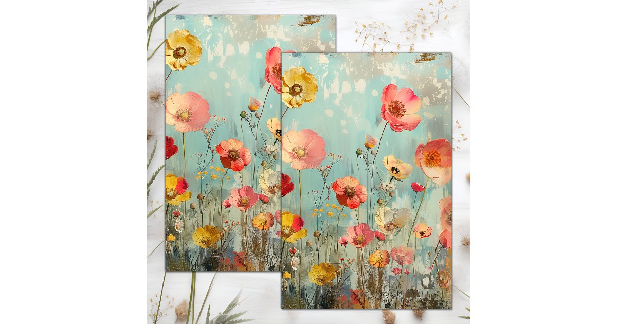 GRUNGE DISTRESSED FLORAL DECOUPAGE TISSUE PAPER | Zazzle
