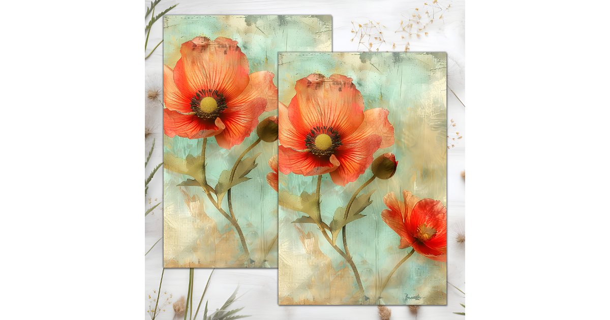 GRUNGE DISTRESSED FLORAL DECOUPAGE TISSUE PAPER | Zazzle