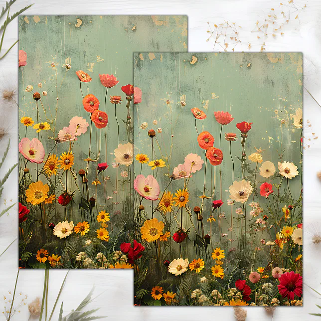 GRUNGE DISTRESSED FLORAL DECOUPAGE TISSUE PAPER | Zazzle
