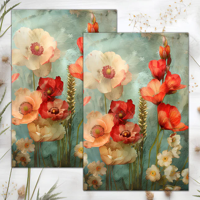 GRUNGE DISTRESSED FLORAL DECOUPAGE TISSUE PAPER | Zazzle