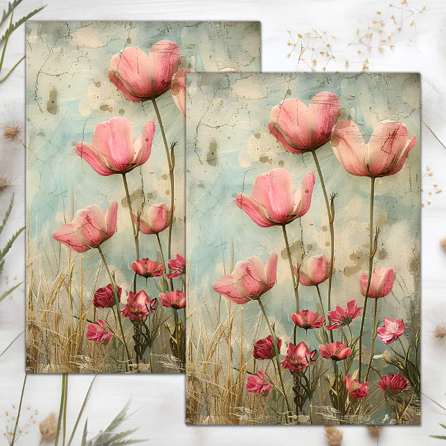 GRUNGE DISTRESSED FLORAL DECOUPAGE TISSUE PAPER | Zazzle
