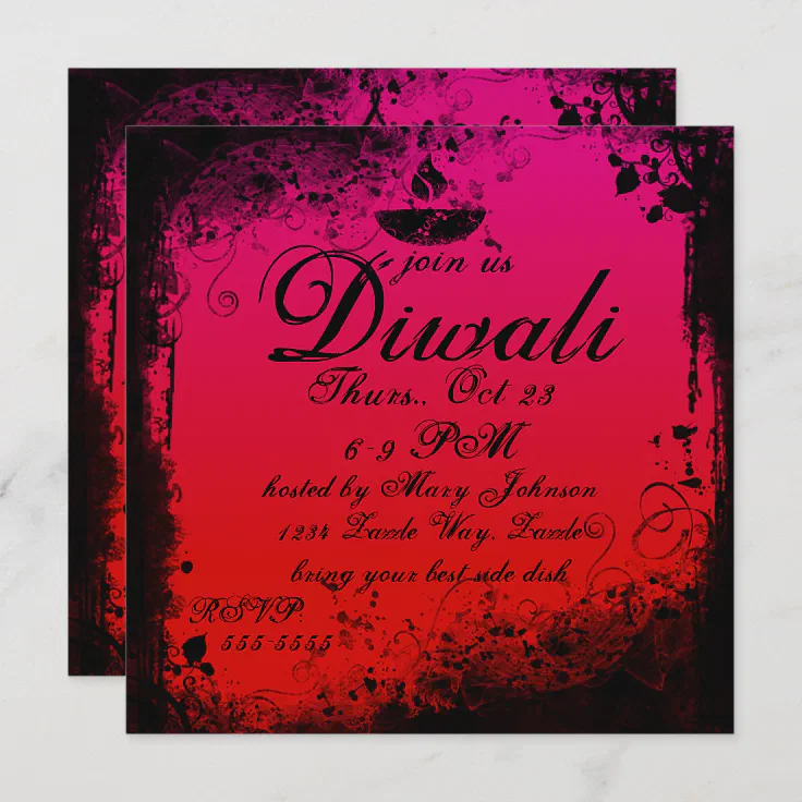 Grunge Diwali Deepa Pink and Orange Invitation | Zazzle