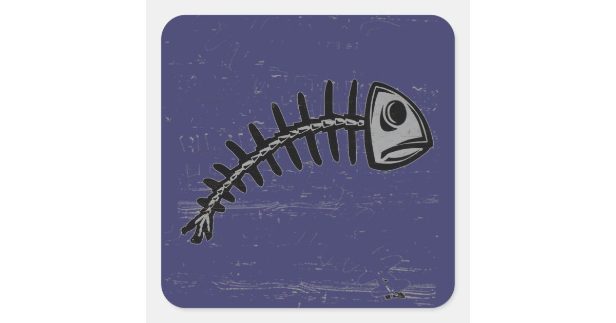 grunge fishbone square sticker | Zazzle