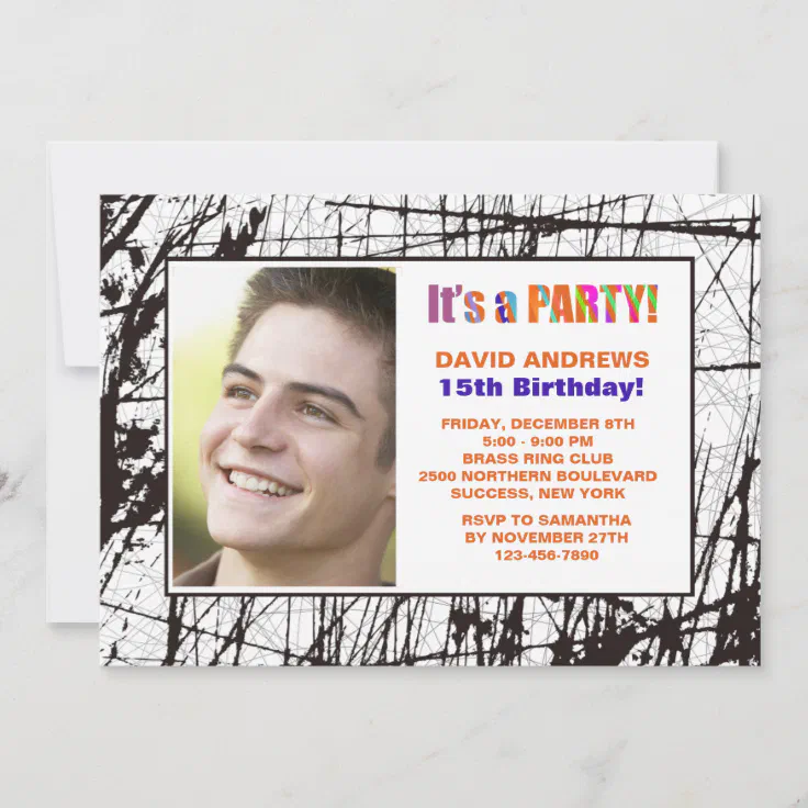 Grunge Frame Photo Birthday Party Invitation | Zazzle