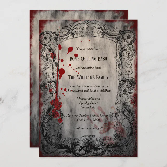 Grunge Framed Bloody Hand Print Halloween Invitation | Zazzle