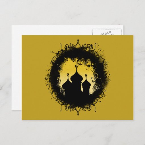 Grunge-Goth Gold and Black Ramadan Mosque Postcard | Zazzle