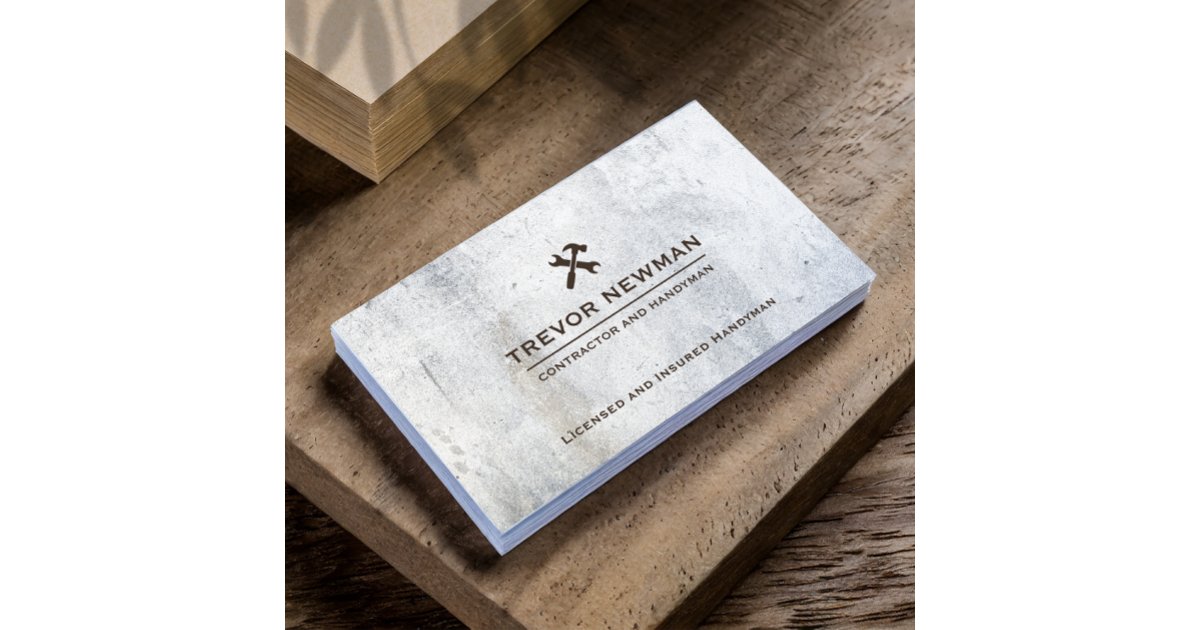 Grunge Handyman Carpenter Tools Concrete Business Card | Zazzle