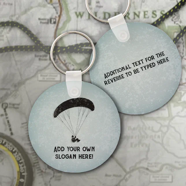 Grunge Look Paraglider, own text front and back Keychain | Zazzle