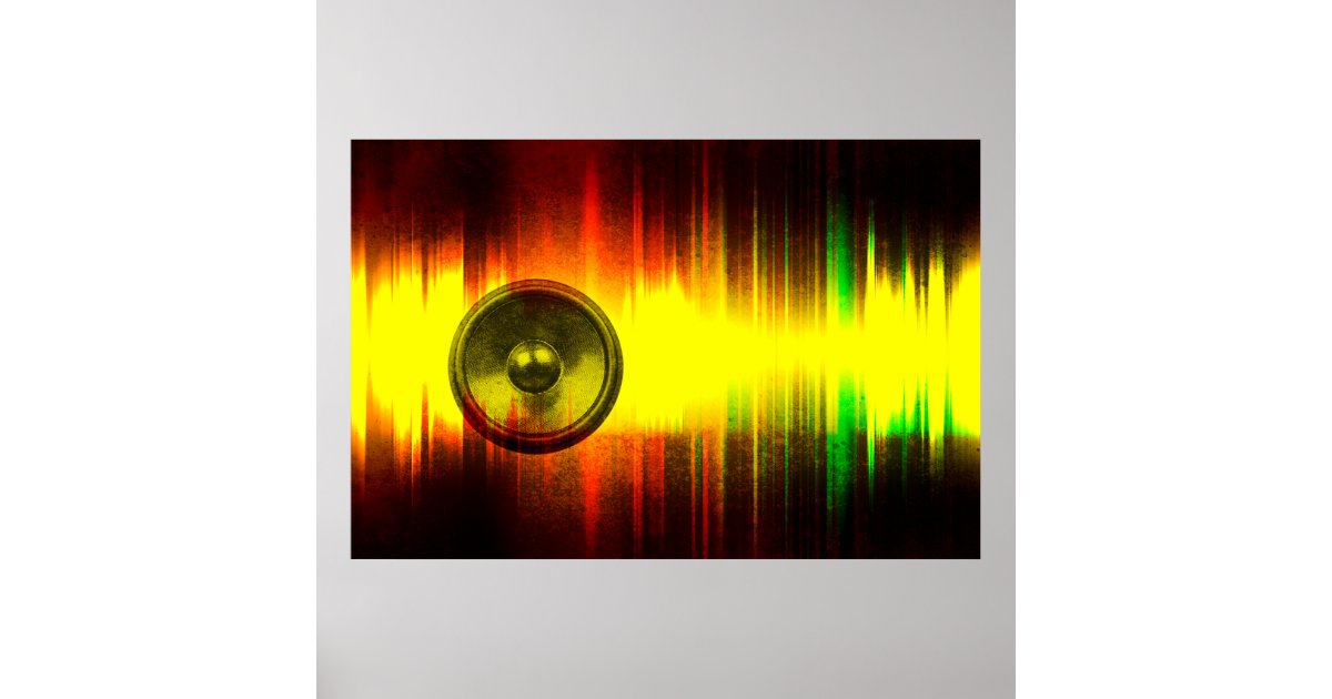 Grunge music speaker with soundwaves poster | Zazzle