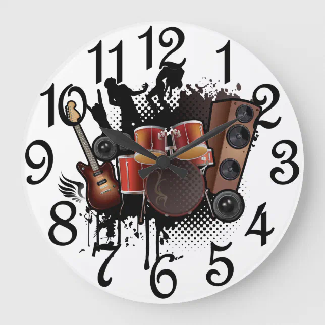 Grunge Musical Large Clock | Zazzle
