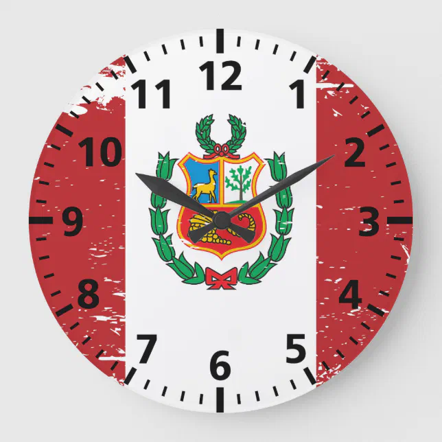 Grunge Peru Flag Large Clock | Zazzle