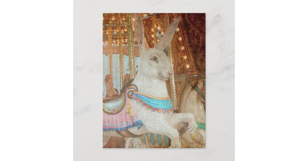 Grunge Rabbit Merry-Go-Round Holiday Postcard | Zazzle