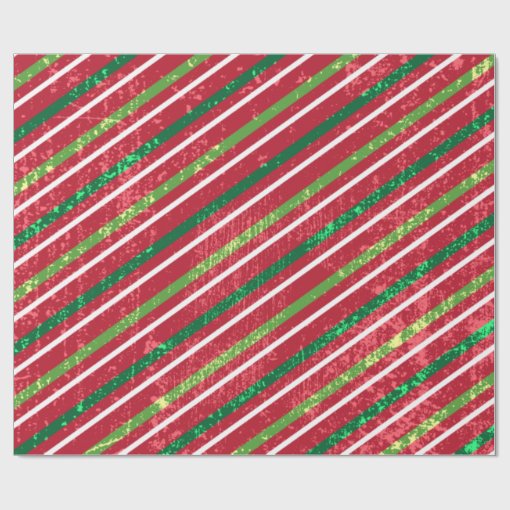 Grunge Red & Green Striped Christmas Wrapping Paper | Zazzle