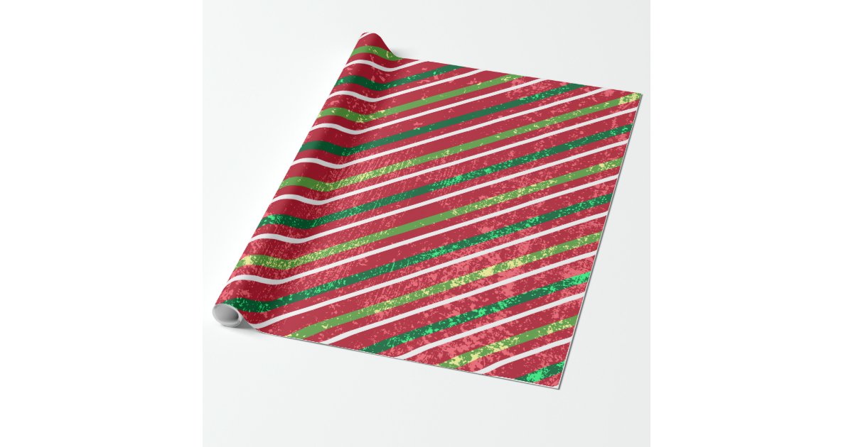 Grunge Red & Green Striped Christmas Wrapping Paper | Zazzle