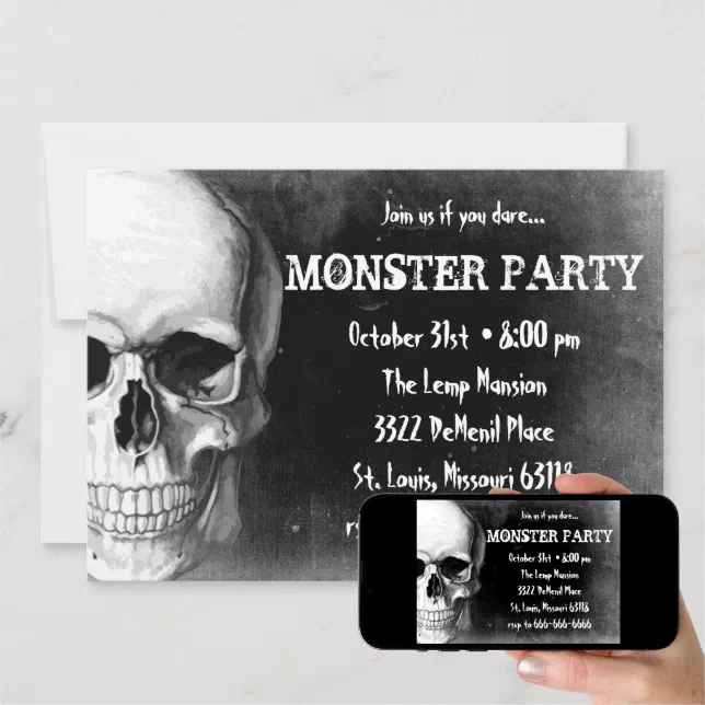 Grunge Skull Invitation | Zazzle