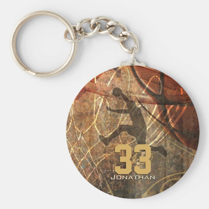 grunge sports mens basketball player personalize keychain | Zazzle