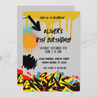 Grunge Spray Paint Graffiti Birthday Invitation | Zazzle