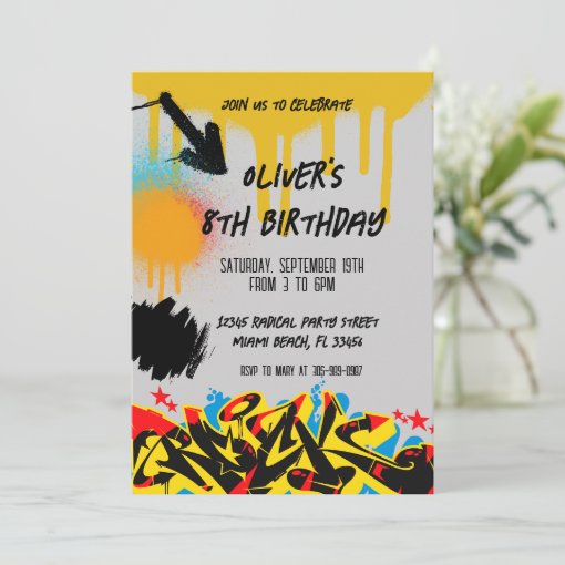 Grunge Spray Paint Graffiti Birthday Invitation | Zazzle
