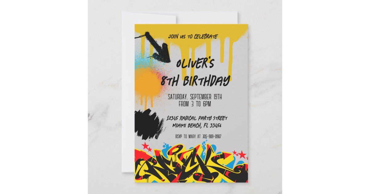 Grunge Spray Paint Graffiti Birthday Invitation | Zazzle